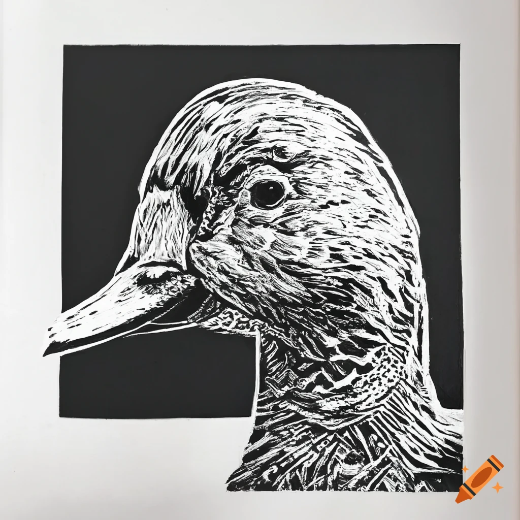 Duck lino print on Craiyon