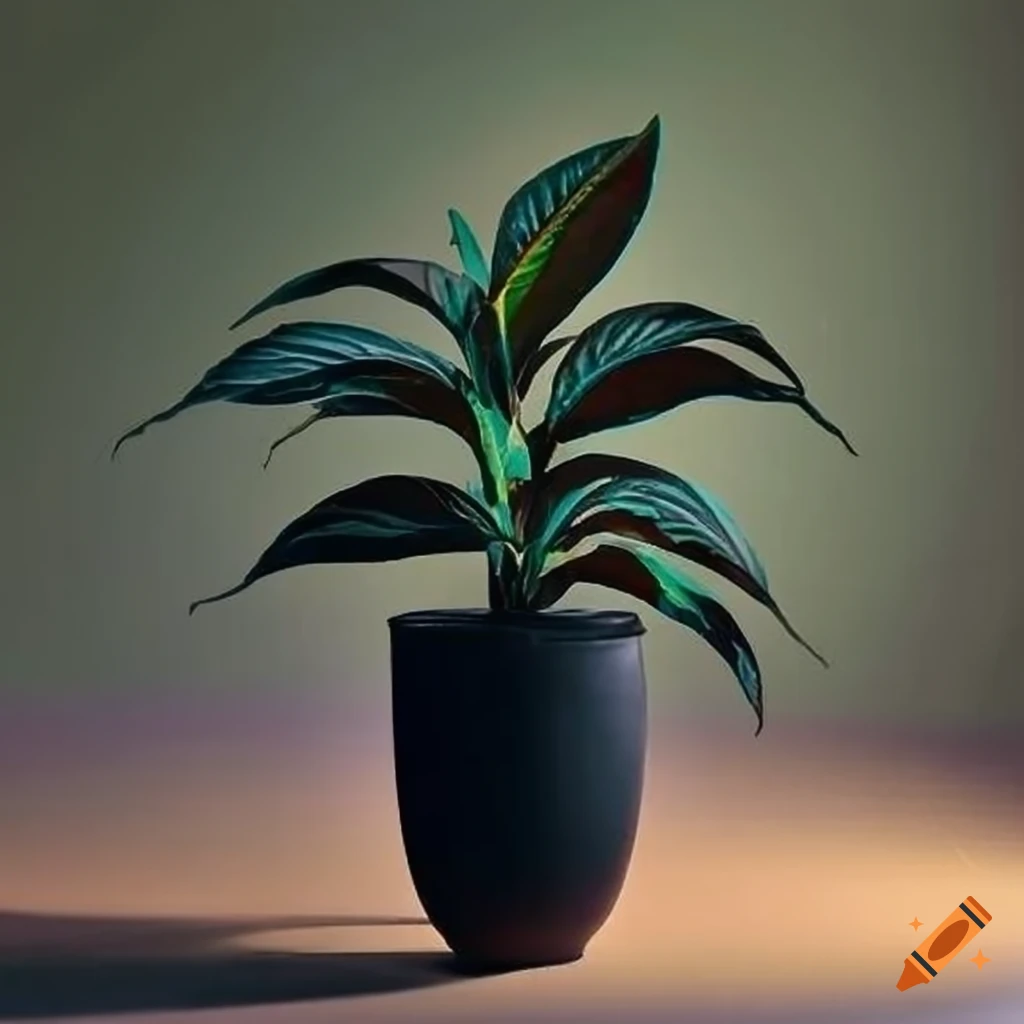 In a stylish black pot adorned with a charming pattern of white dots, a ...