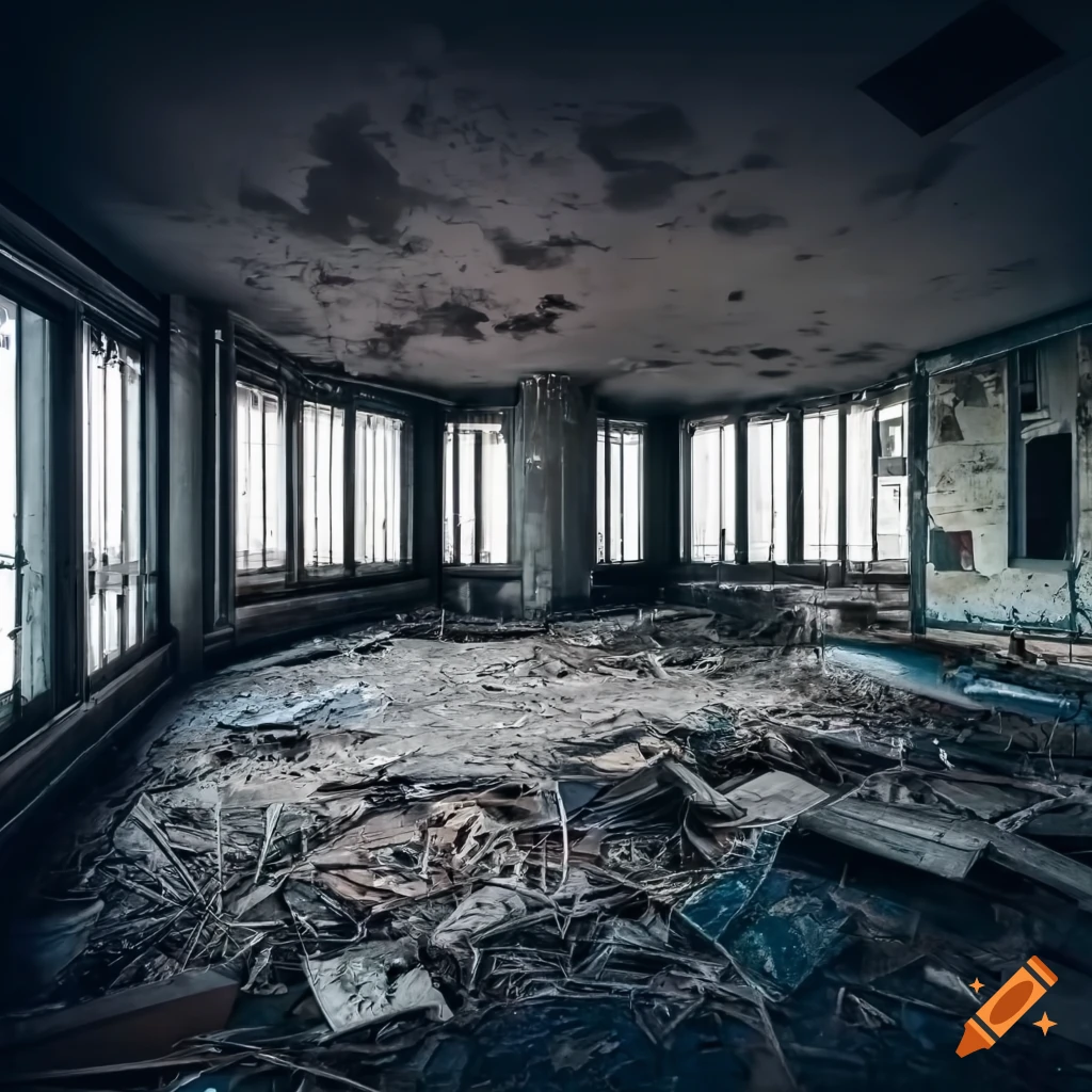 Inside of an abandoned modern office building, professional photograph ...