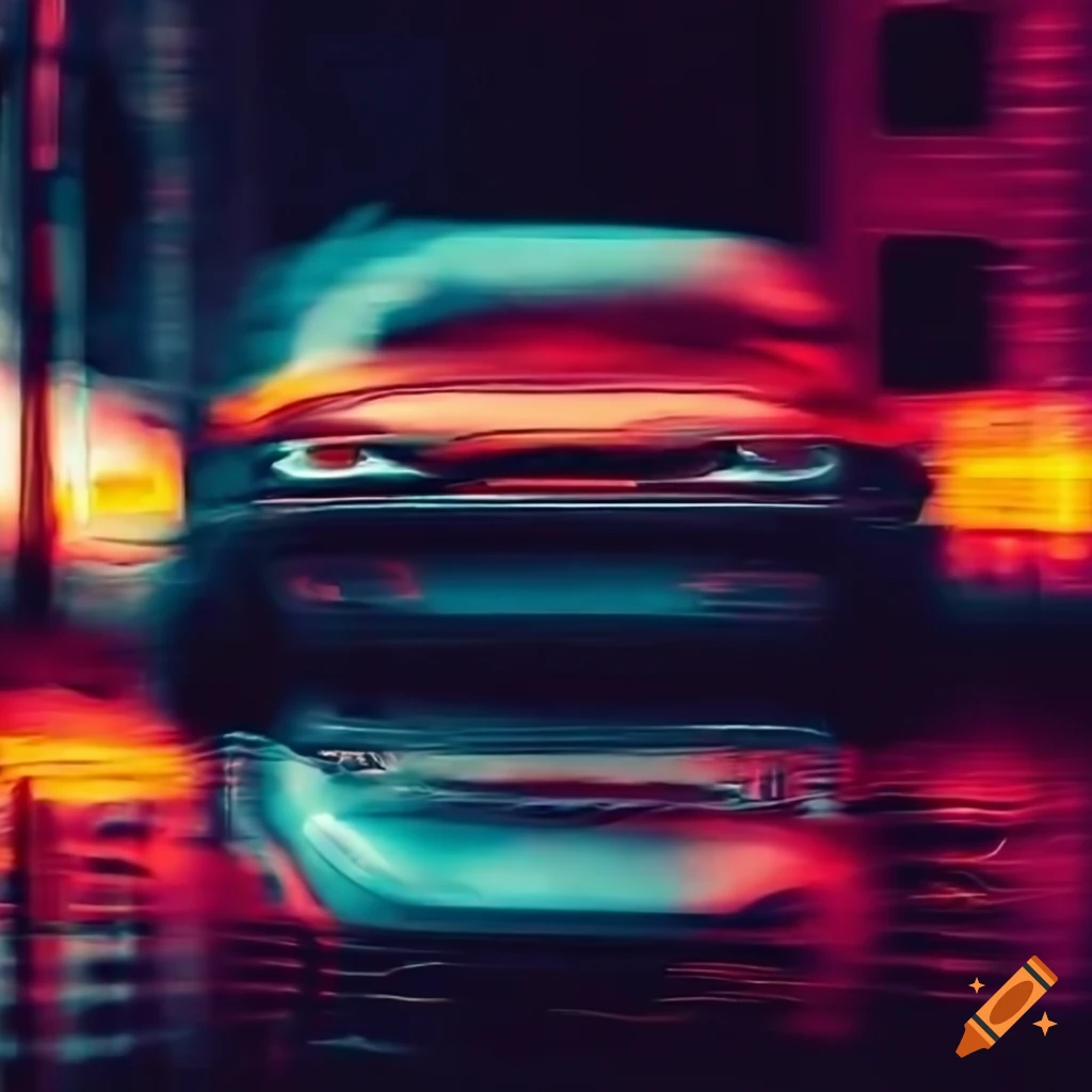 A special effects photo of a car in a cityscape on Craiyon