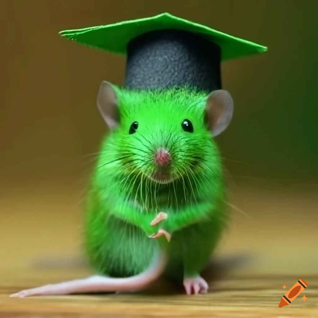 Green mouse with graduation hat