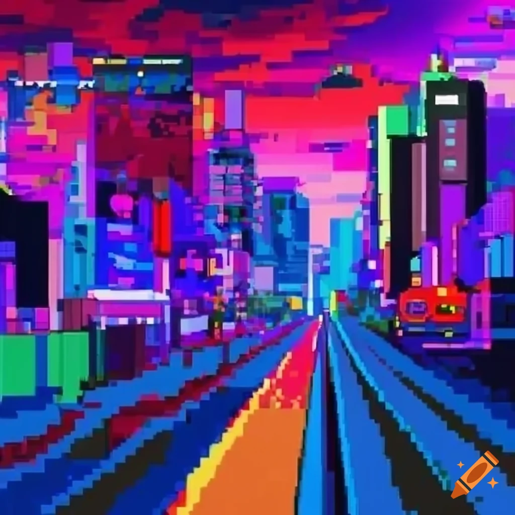 Pixelated 90s nostalgia technicolor on Craiyon