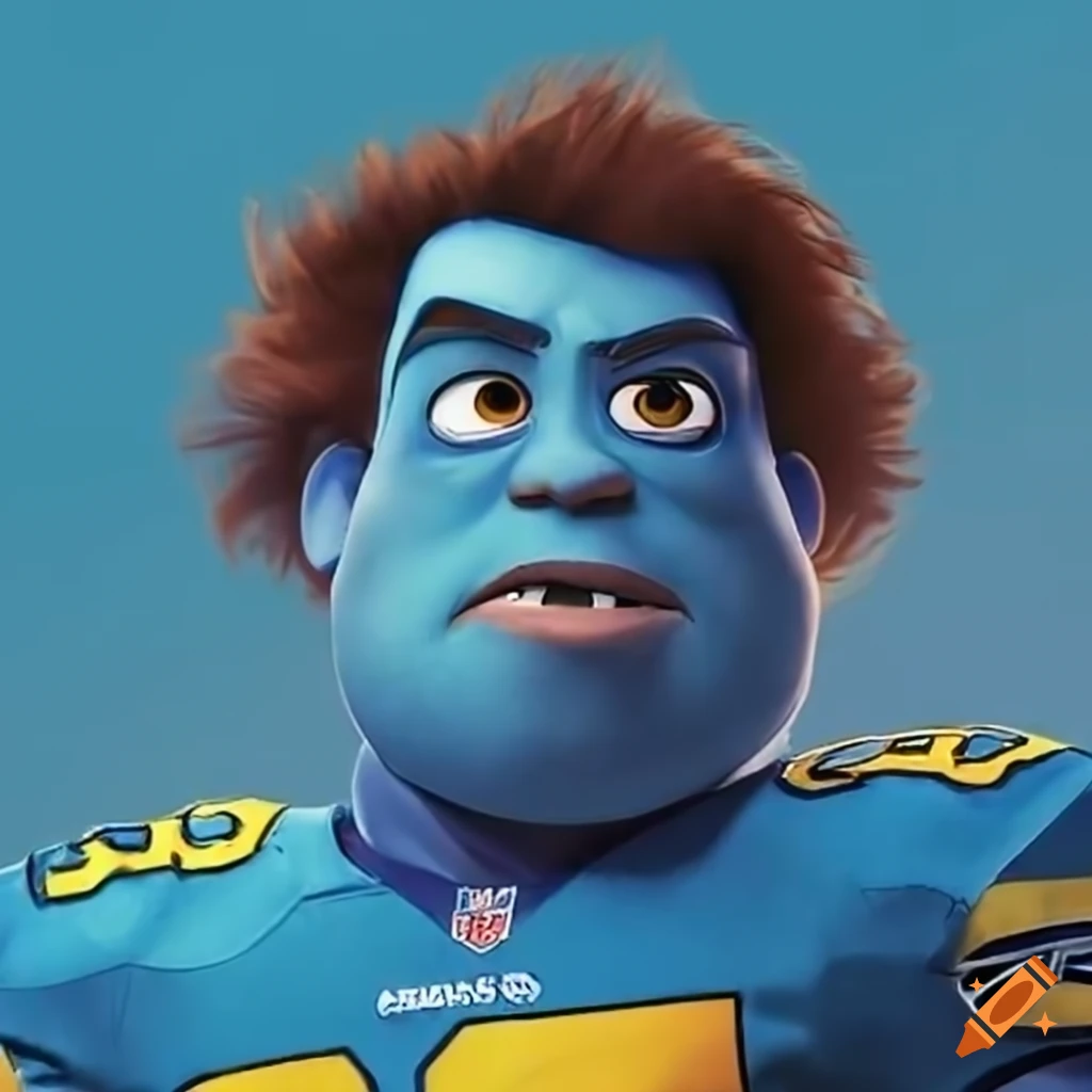 Nfl player as a pixar character with blue skin