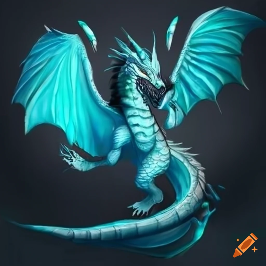 Cyan anthro dragon with turquoise wings on Craiyon