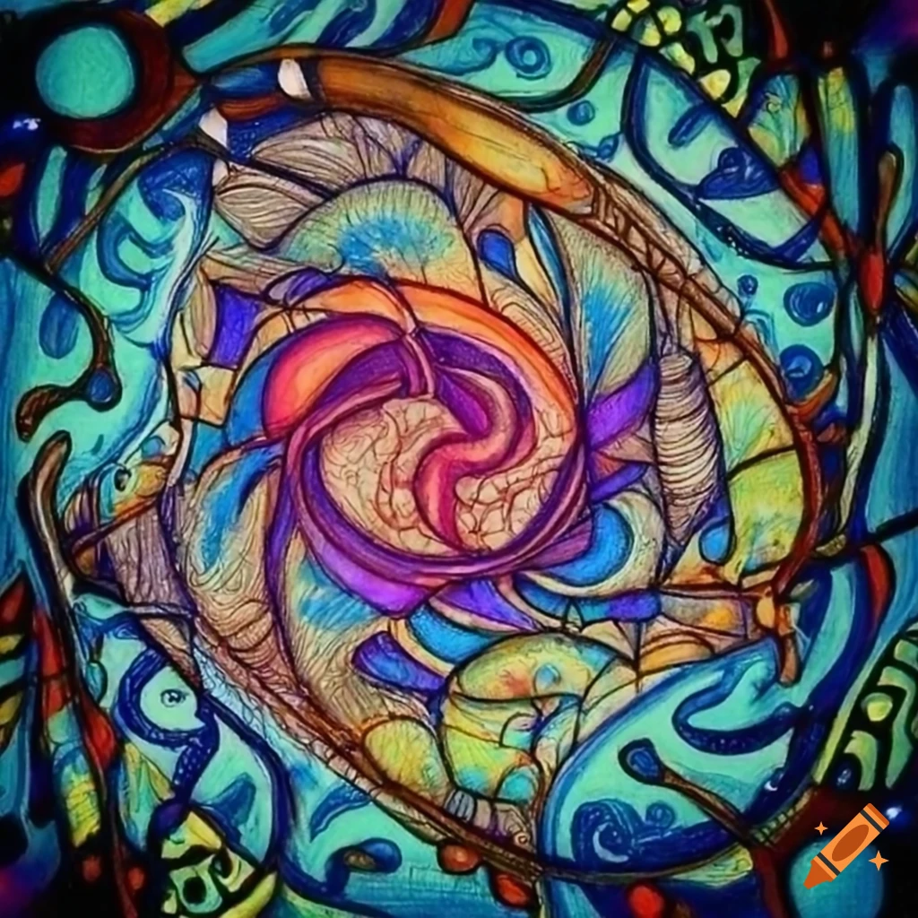 “neurographic art with zentangles, space themed colored pencil sketch ...