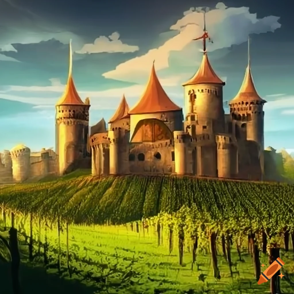 Castle with vineyard, fantasy style