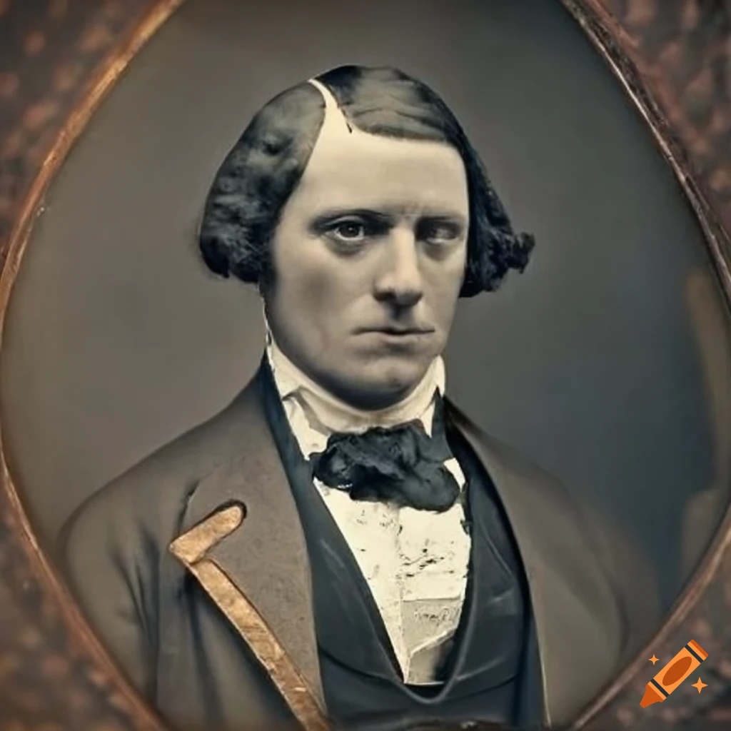 Daguerreotype portrait of a victorian magician on a stage