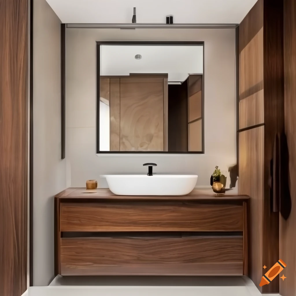 Contemporary bathroom with walnut vanity