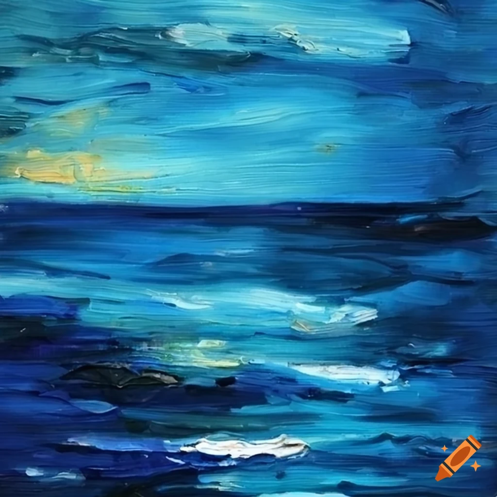Blue expressionist oil painting of the ocean on Craiyon
