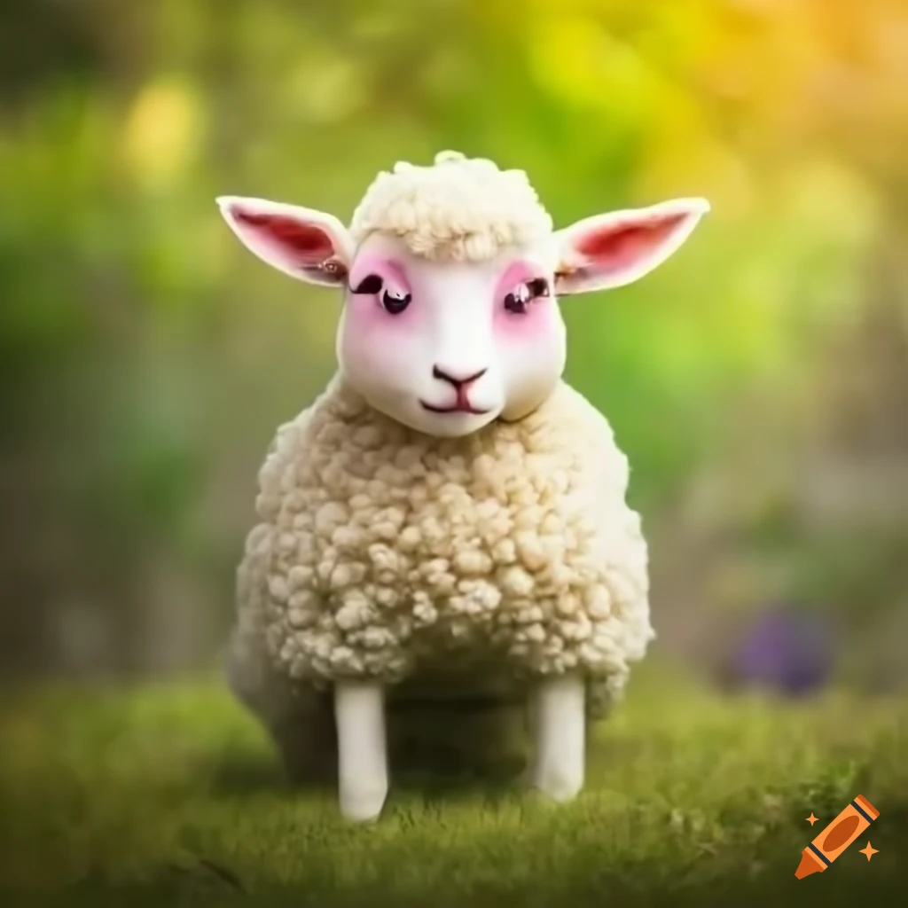 A cute anthropomorphic sheep girl in a beautiful garden on Craiyon