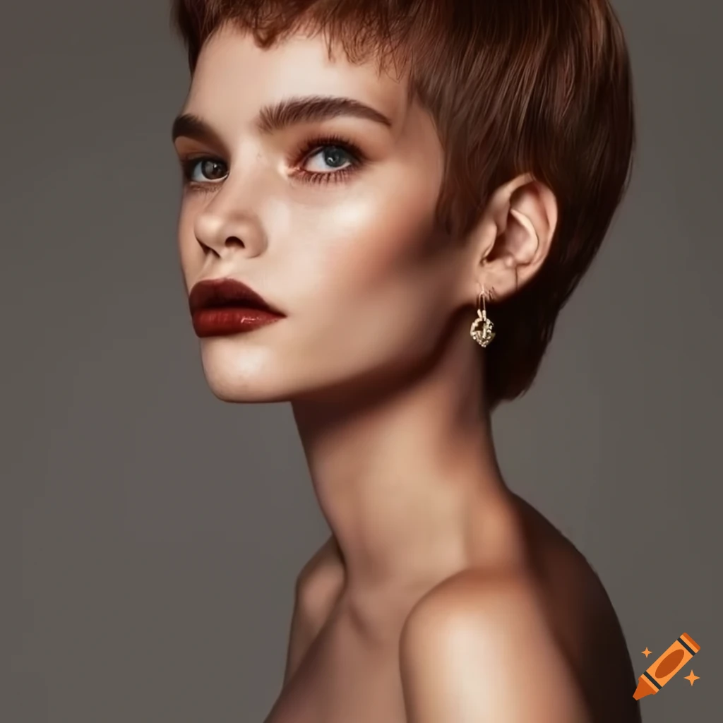 Imagen vertical de retrato de mujer plano medio corto, rostro definido, cabello marrón y ojos ...