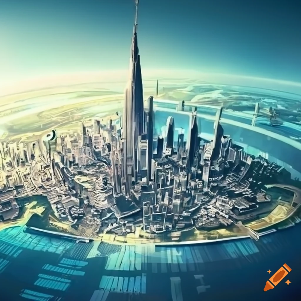 Overhead map of futuristic city