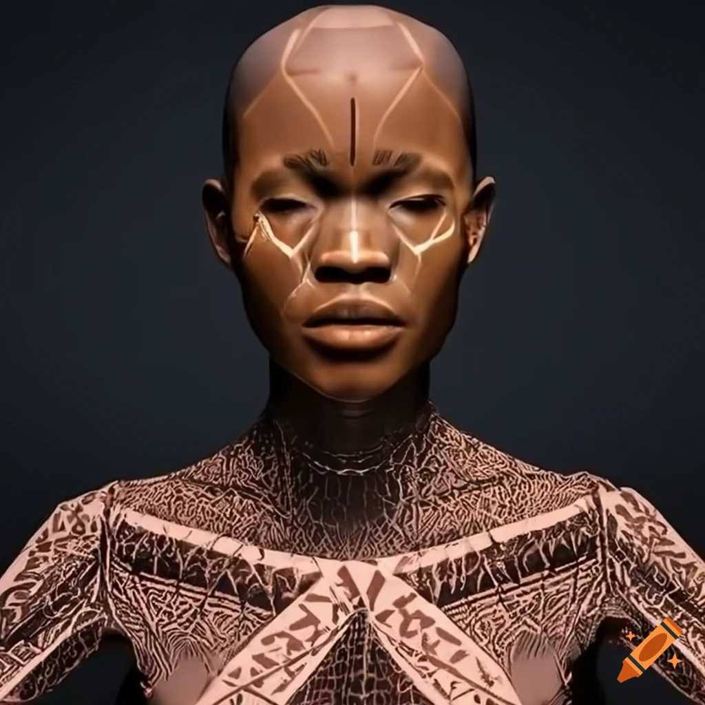 Saharan scientific body suit future geometric patterns