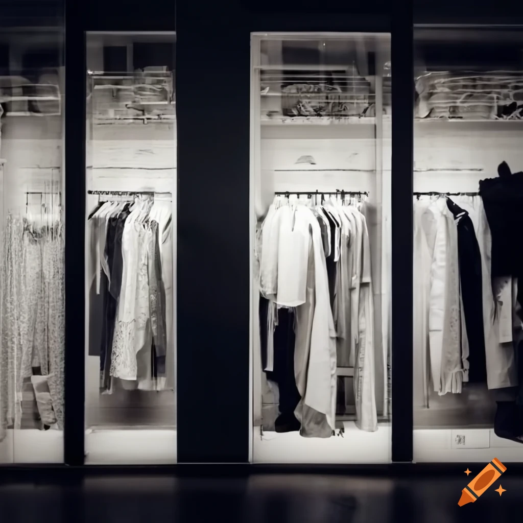 Pop up store white with clothes on Craiyon