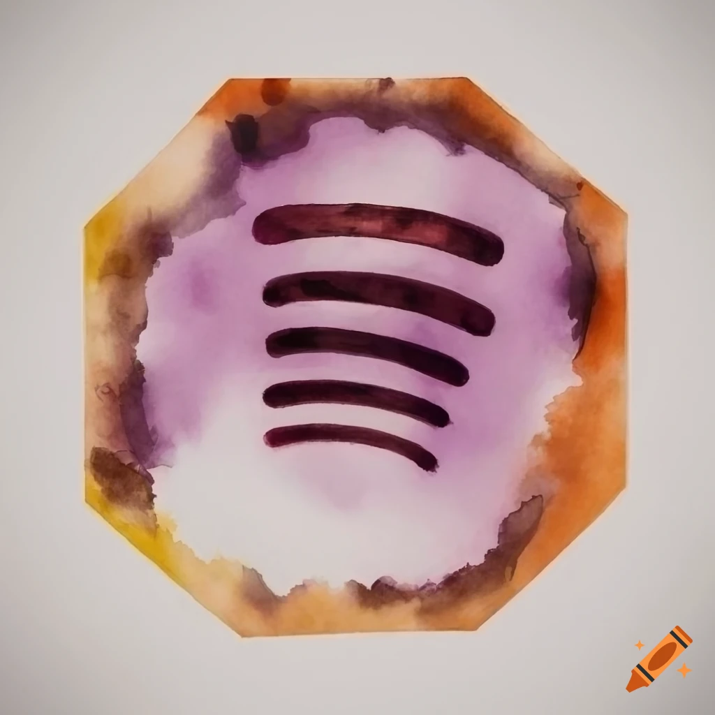 Dynamic watercolour drawing of hexagonal spotify logo. turquoise. mauve. white. sunny orange ...
