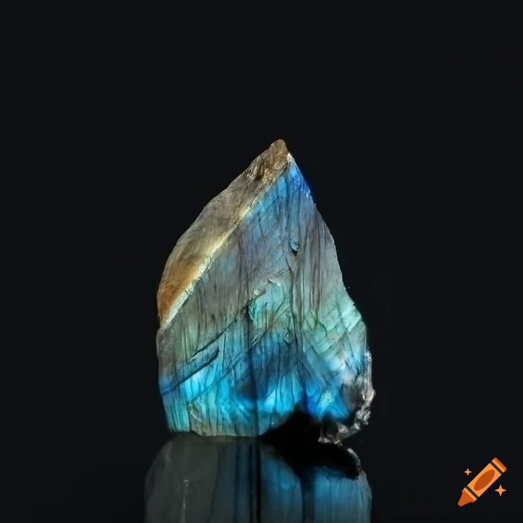 Raw labradorite crystal on black background