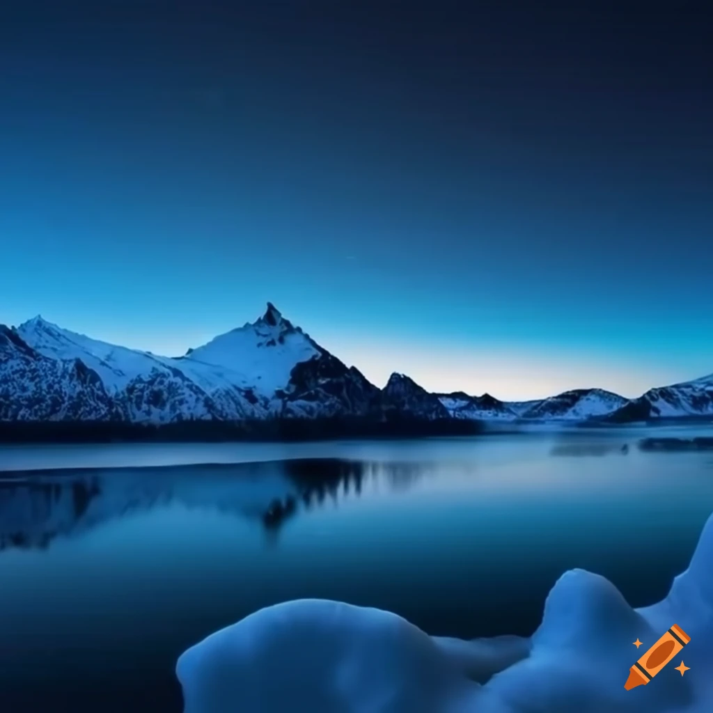 Mountains covered with snow, a huge ocean, and stars in the night sky ...