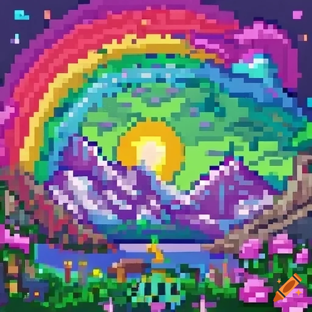 An epic magical rainbow, pixel art