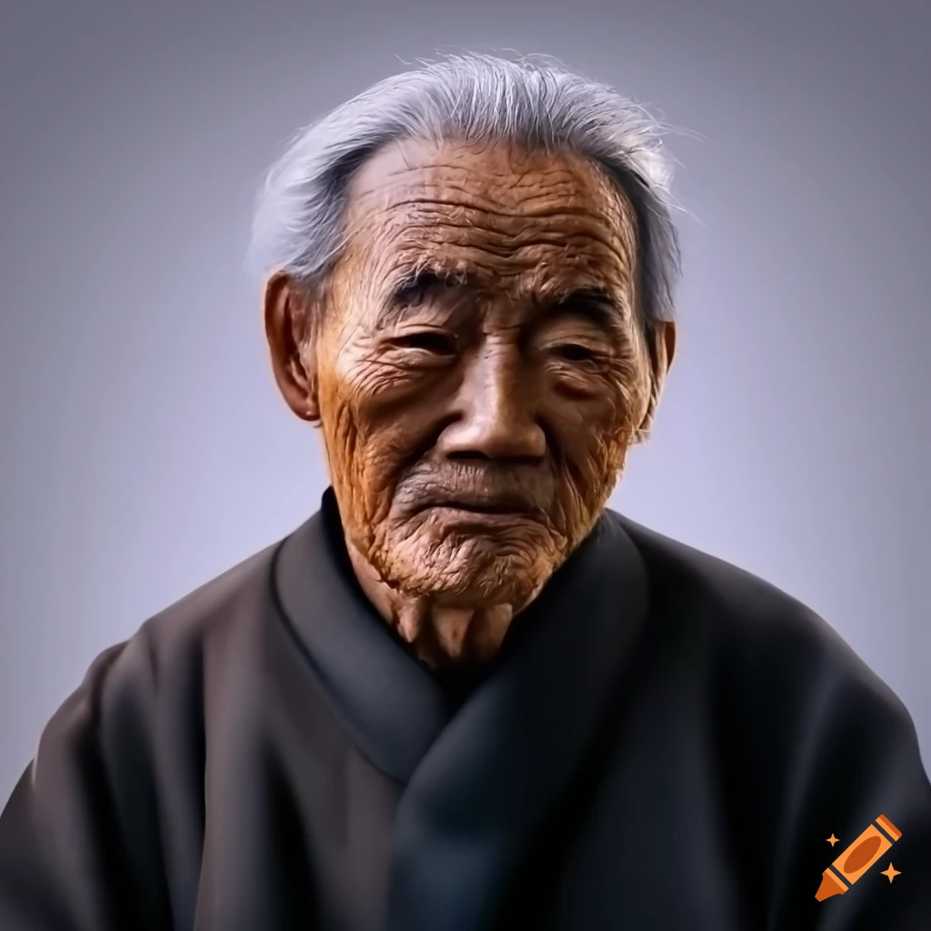 Old Chinese Man Front Reading A Book Long Hair