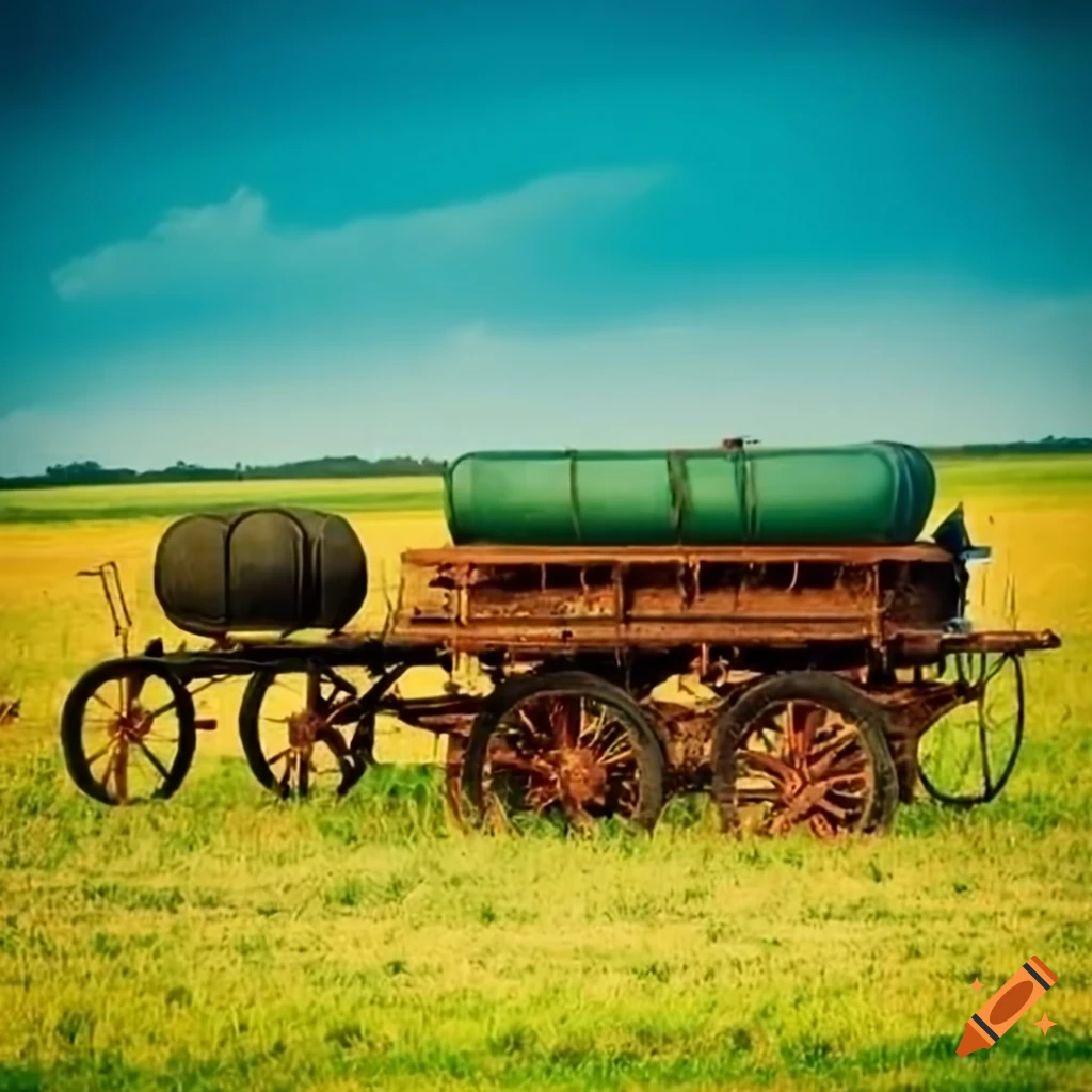 Vintage tractor and water cart on a farm field on Craiyon