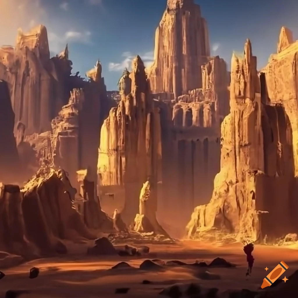 The lost city of atlantis in the hoggar, ruins, sunny day, 8k ...