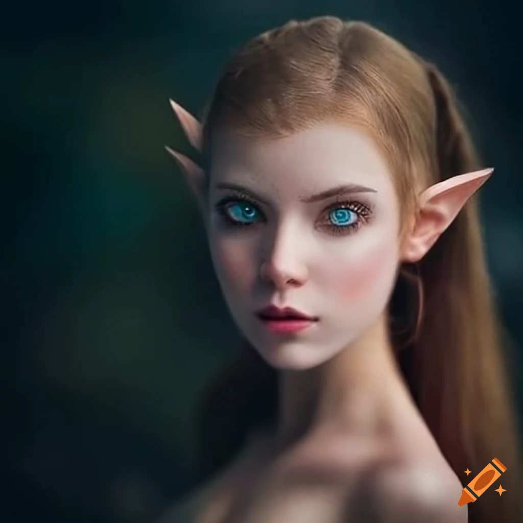 Pretty elf posing at a desk