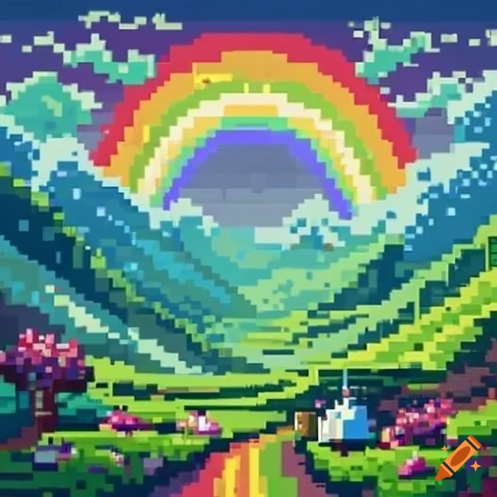 An epic magical rainbow, pixel art on Craiyon