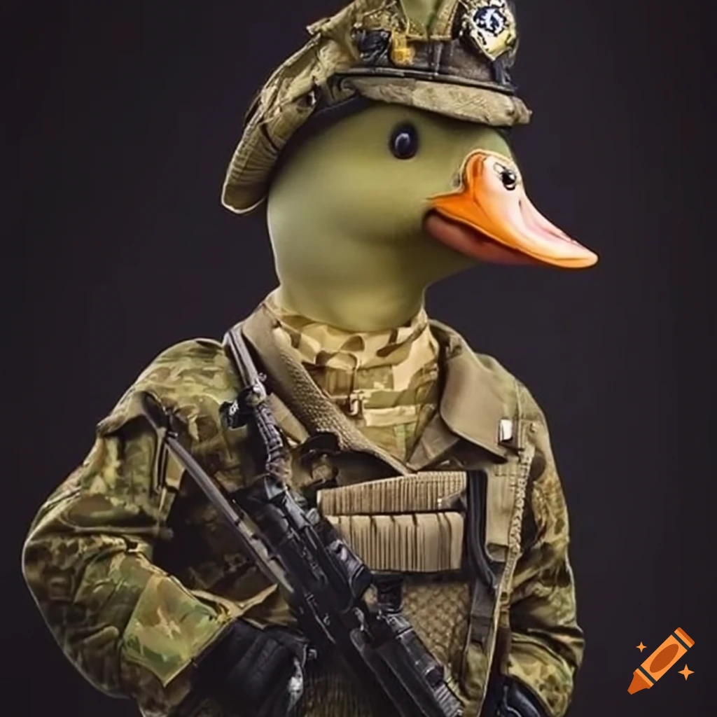 Pato con traje militar on Craiyon