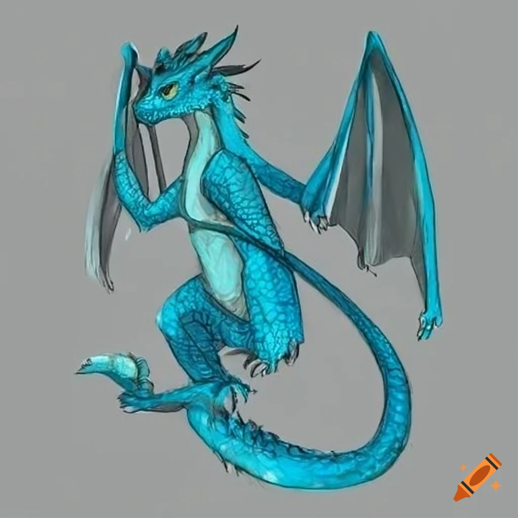 Cyan anthro dragon with turquoise wings on Craiyon