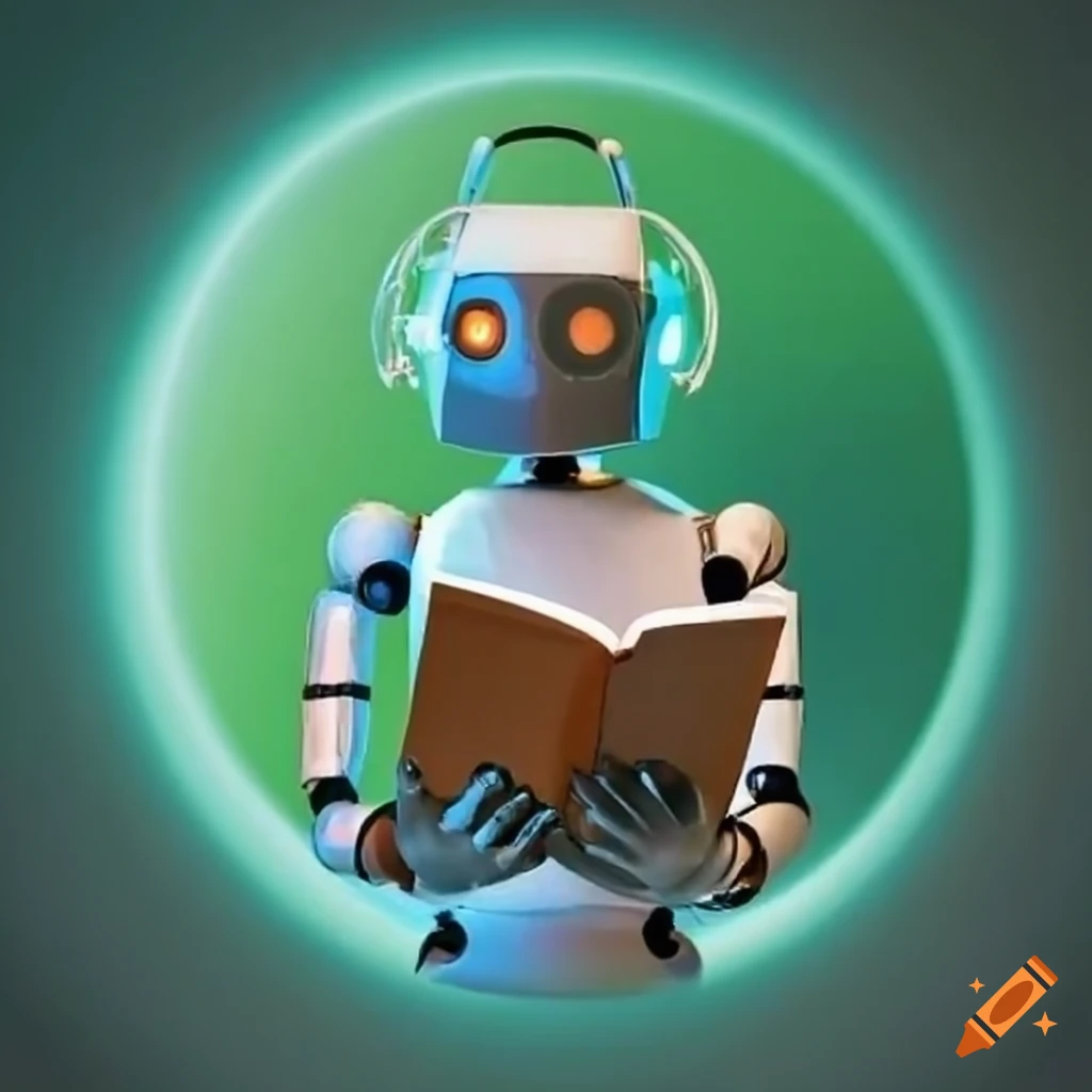 A robot reading books inside a green circle on Craiyon