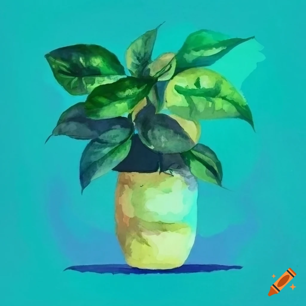 Pathos houseplant in pot watercolor on Craiyon