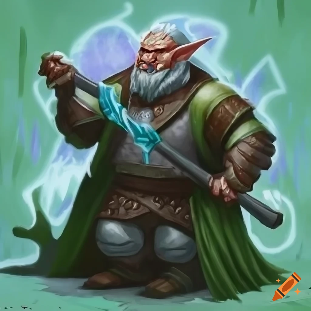 Fat elf warlock with a long white beard; mtg art style on Craiyon