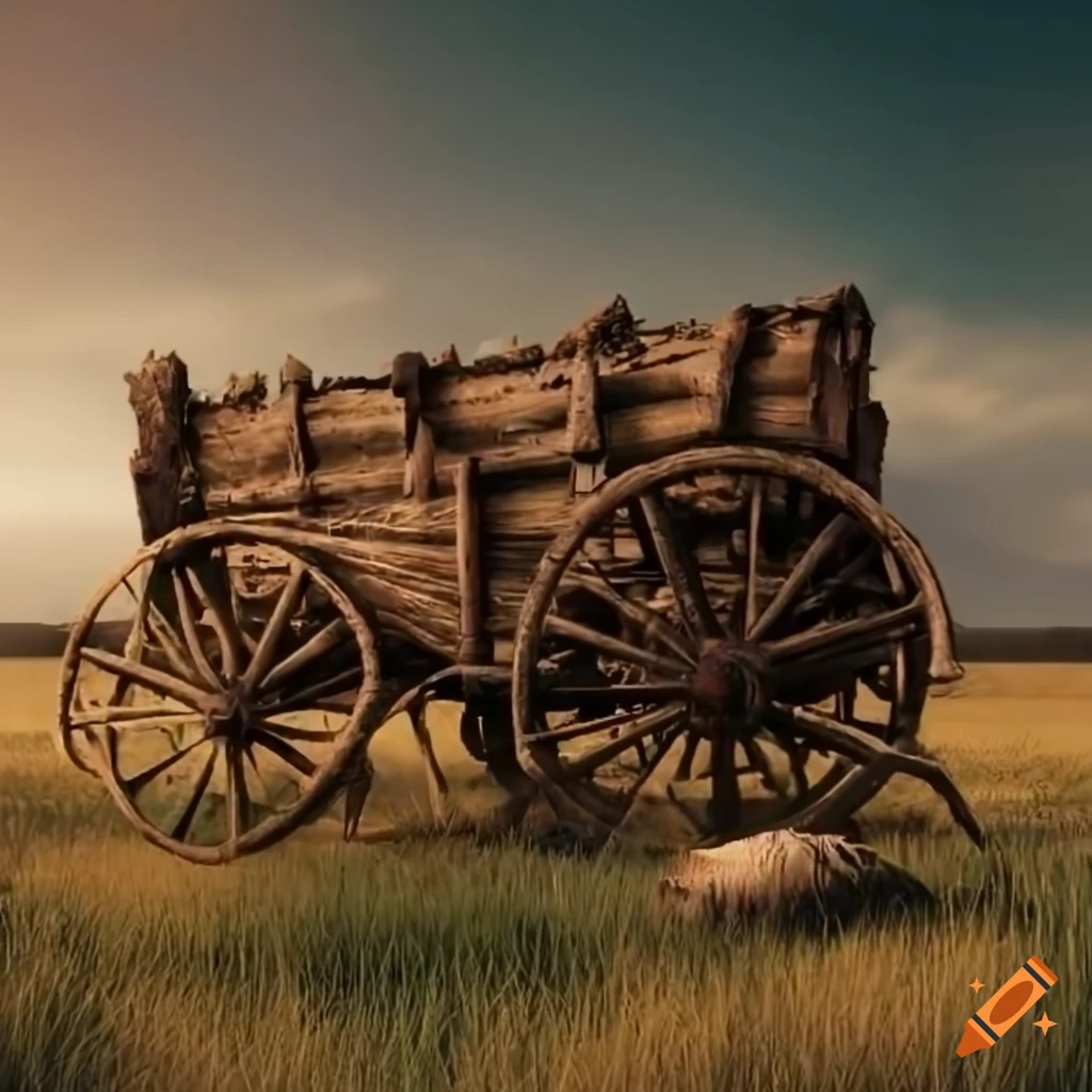 Ruined nomad cart in steppe
