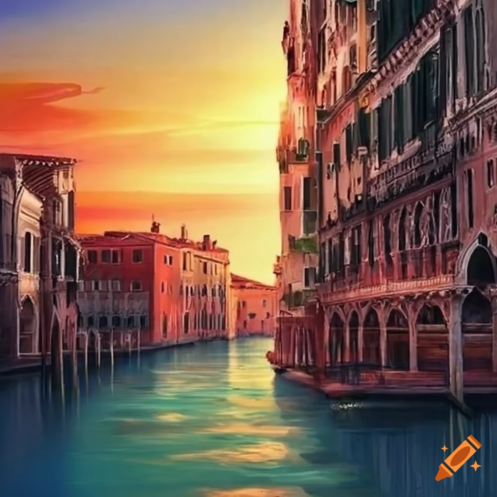 Stunning view of venice sunset in realistic art style