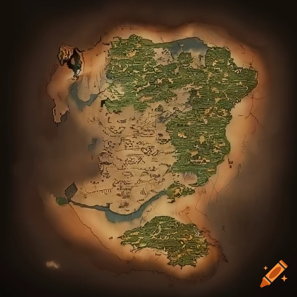 Map of a medieval fantasy world, high resolution