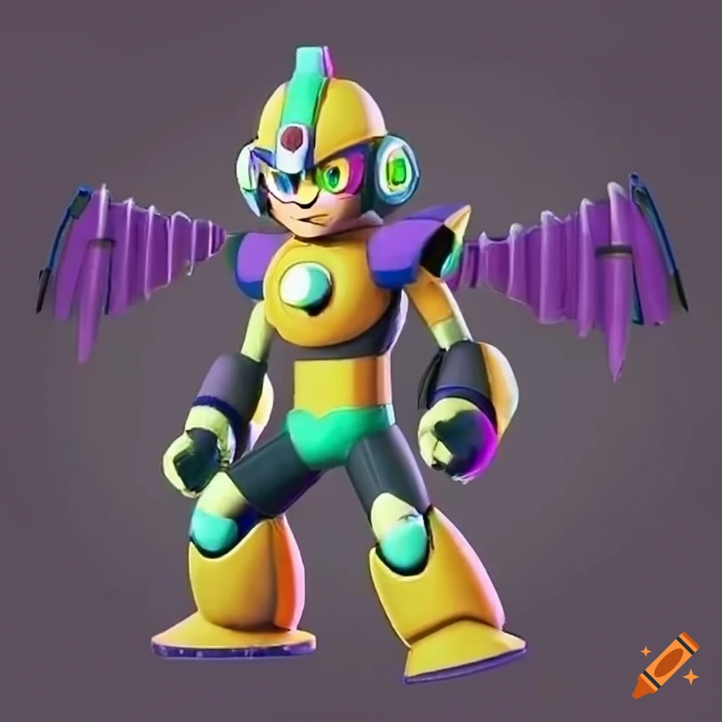 A MegaMan type boss with bee-inspired playing. a combination of yellow ...