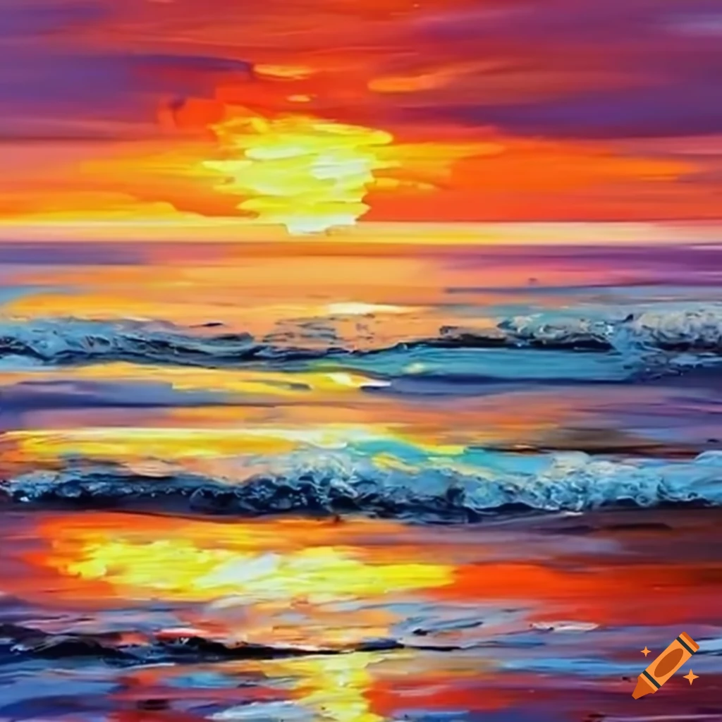 Sunset at the beach, waves hitting the shore on Craiyon