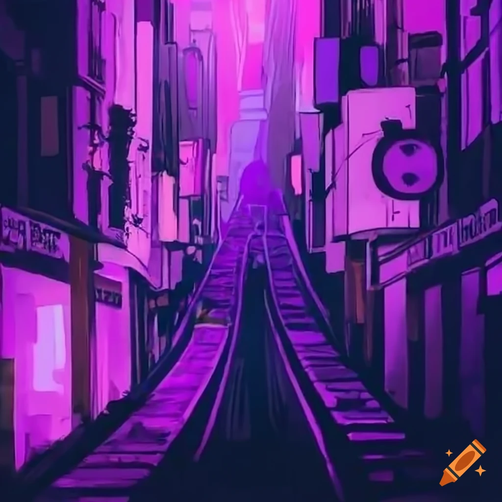 The windy city of fuuto, with primarily purple colors on Craiyon