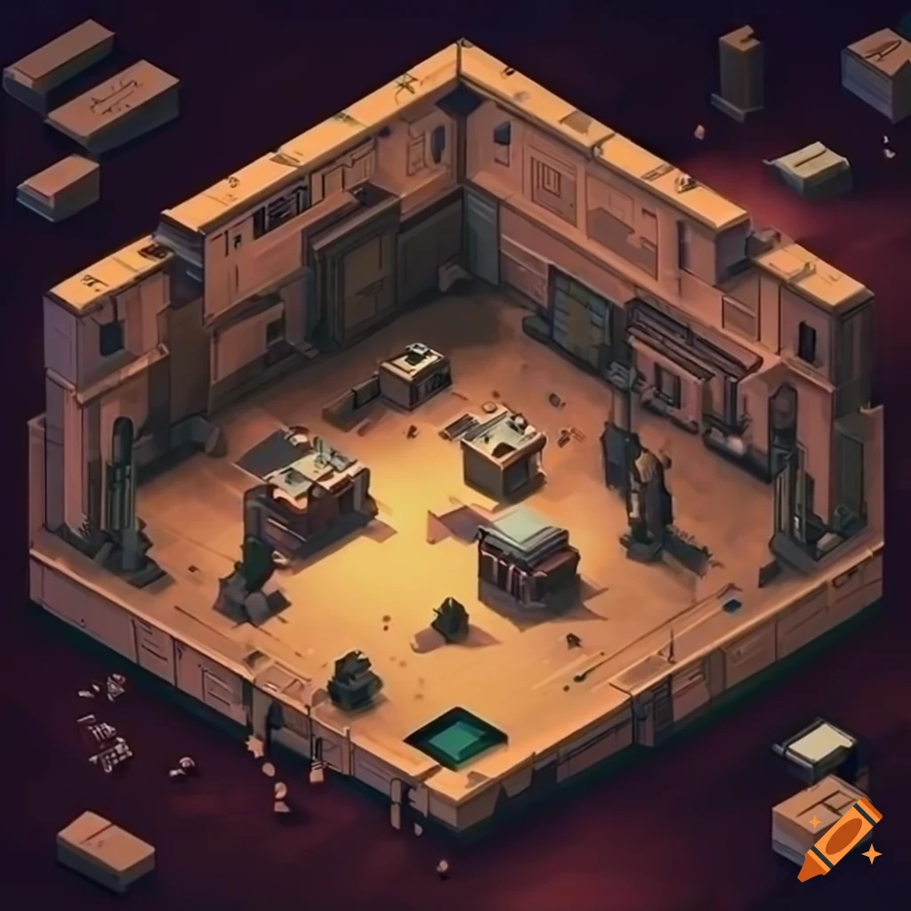 Grounded mundane hard sci-fi war-gaming map, isometric perspective on ...