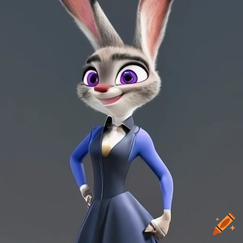 Judy hopps wearing a black evening stylish dress with elegant details ...