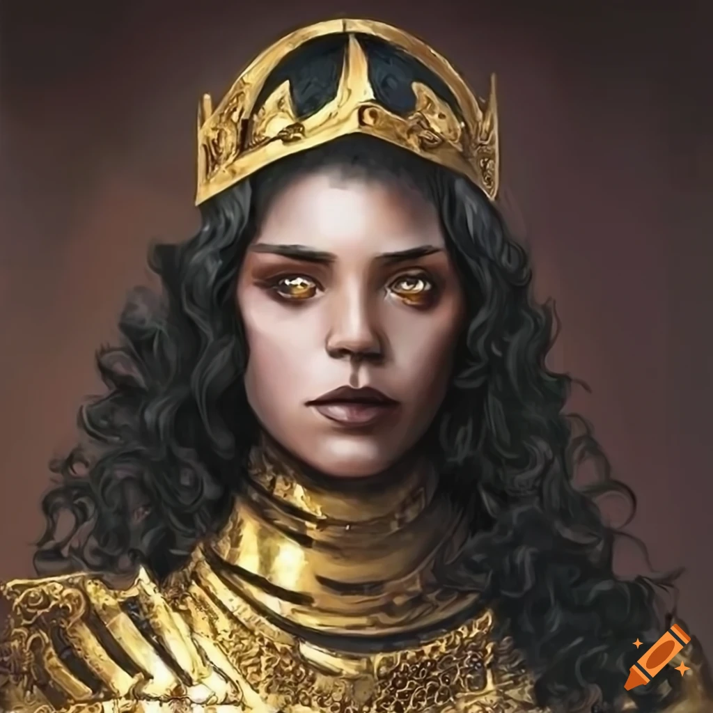 Spanish female knight dark skinned hispanic long black curly hair pale ...