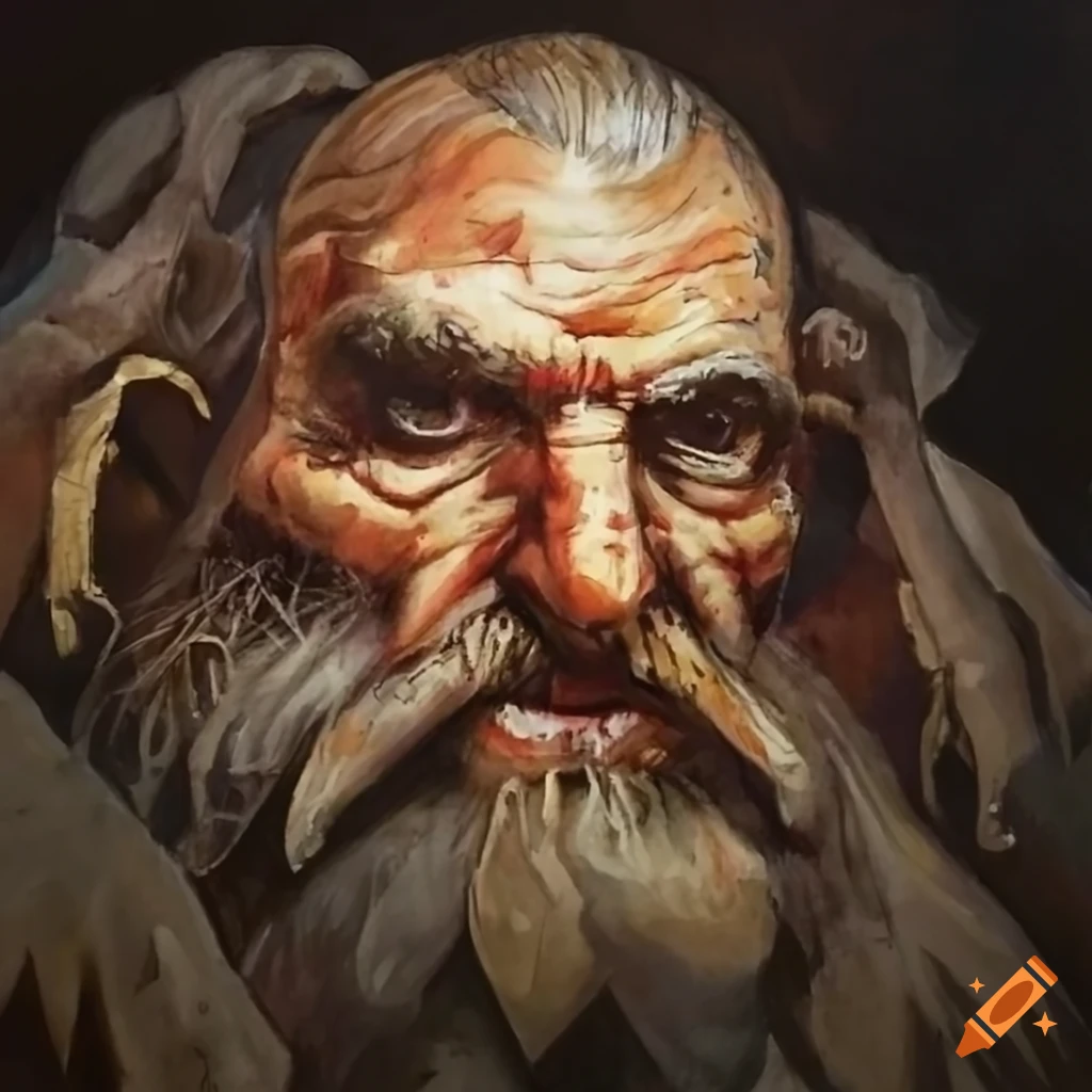 Expressive ink drawing of a dwarven barbarian on Craiyon