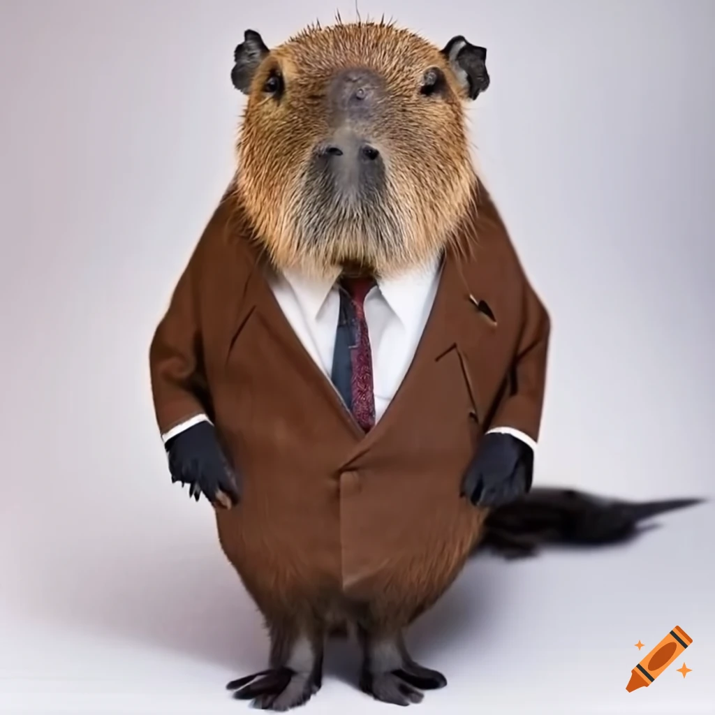 A capybara wearing a suit on Craiyon