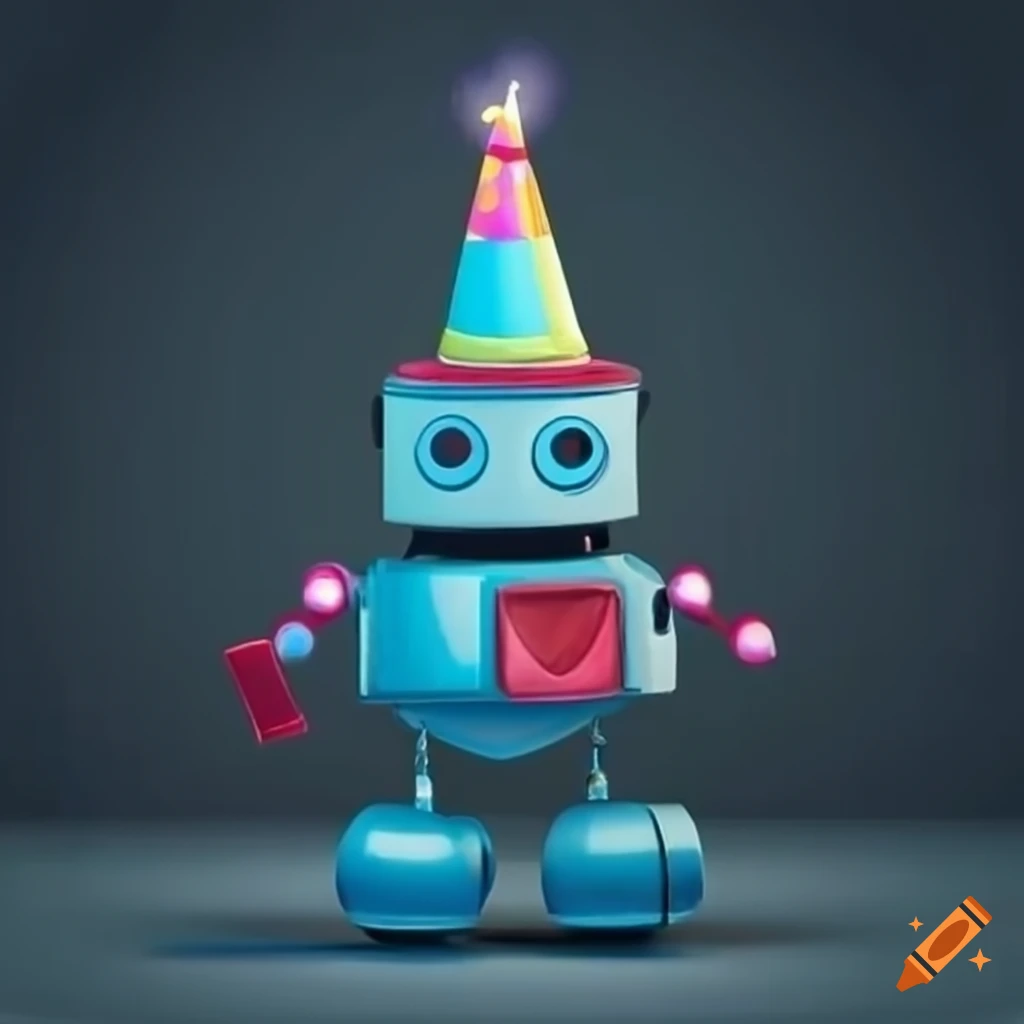 Robot with birthday hat