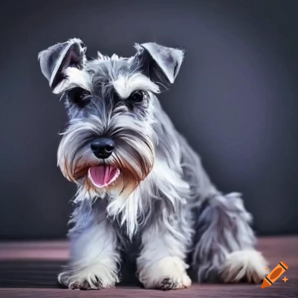 Hazme un schnauzer gris con blanco, con la lengua de fuera on Craiyon