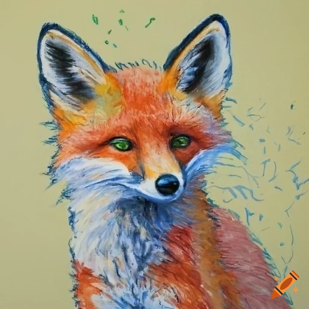 Fox, crayon, drawing, monet