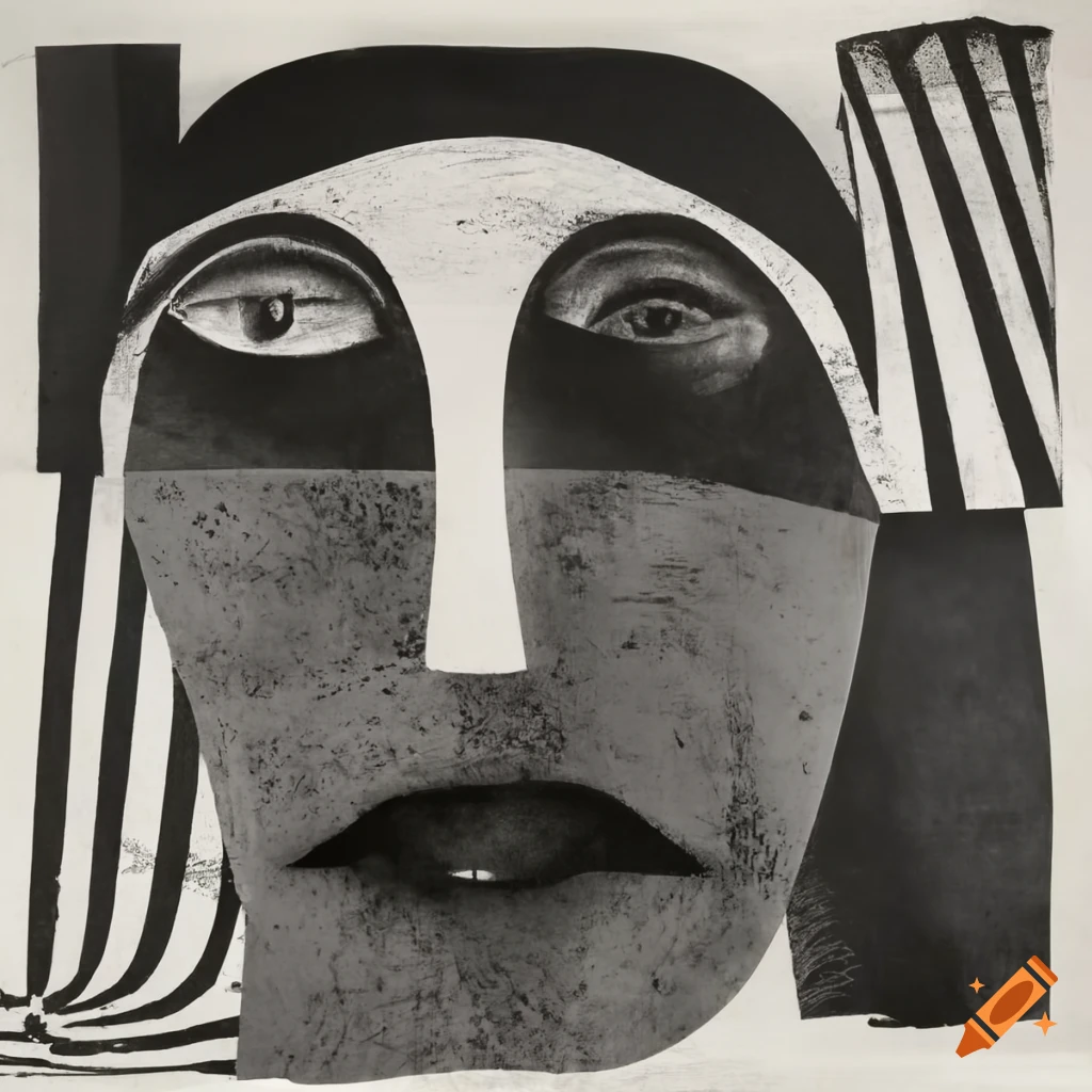 Max ernst black and white abstrakt face collage
