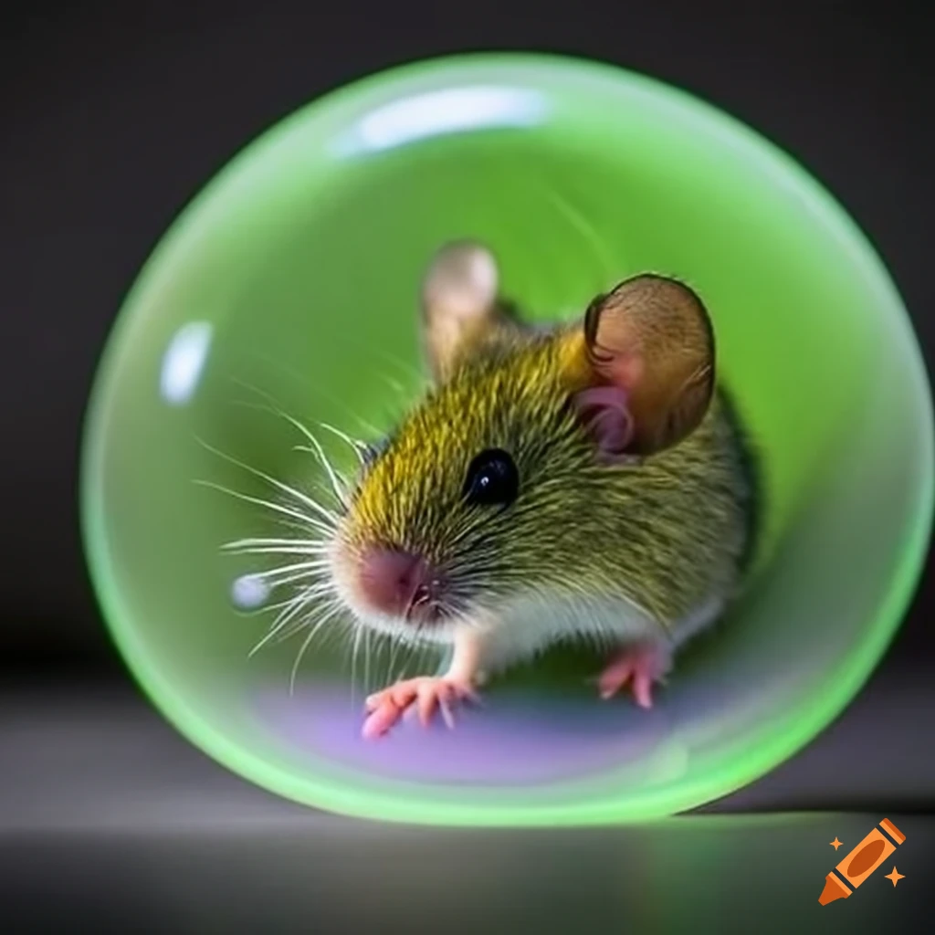 Green mouse in a bubble