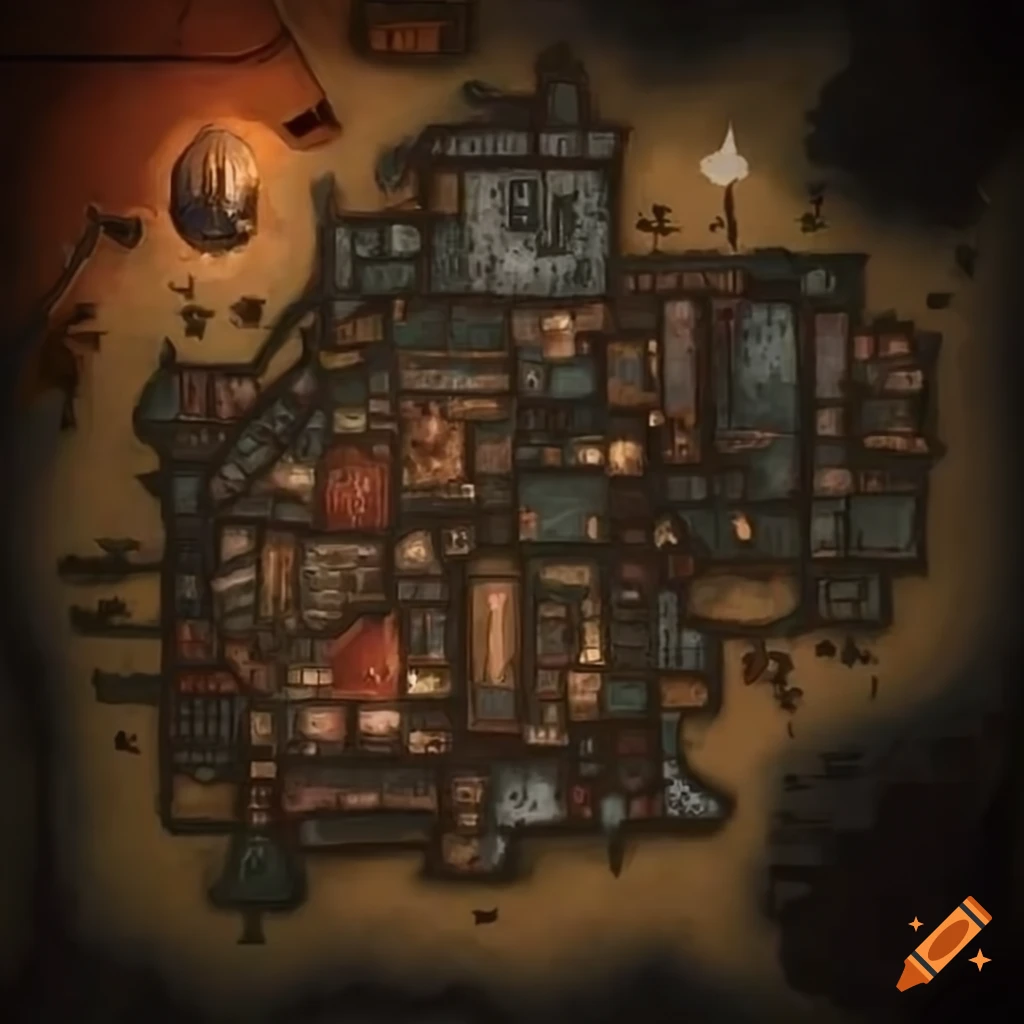 Detailed map of d&d city, with shops, inns, sever entrances, described ...