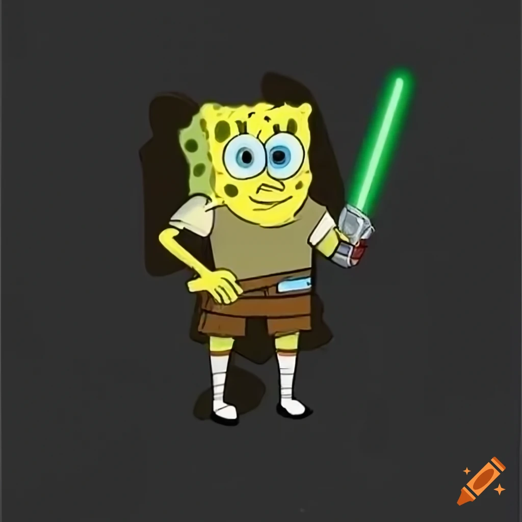 Spongebob as a Jedi, holding a lightsaber on Craiyon